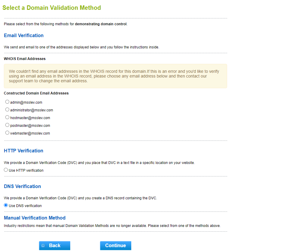 MSSL Self Service Domain Validation for EV Domains :: MSSL Self Service ...